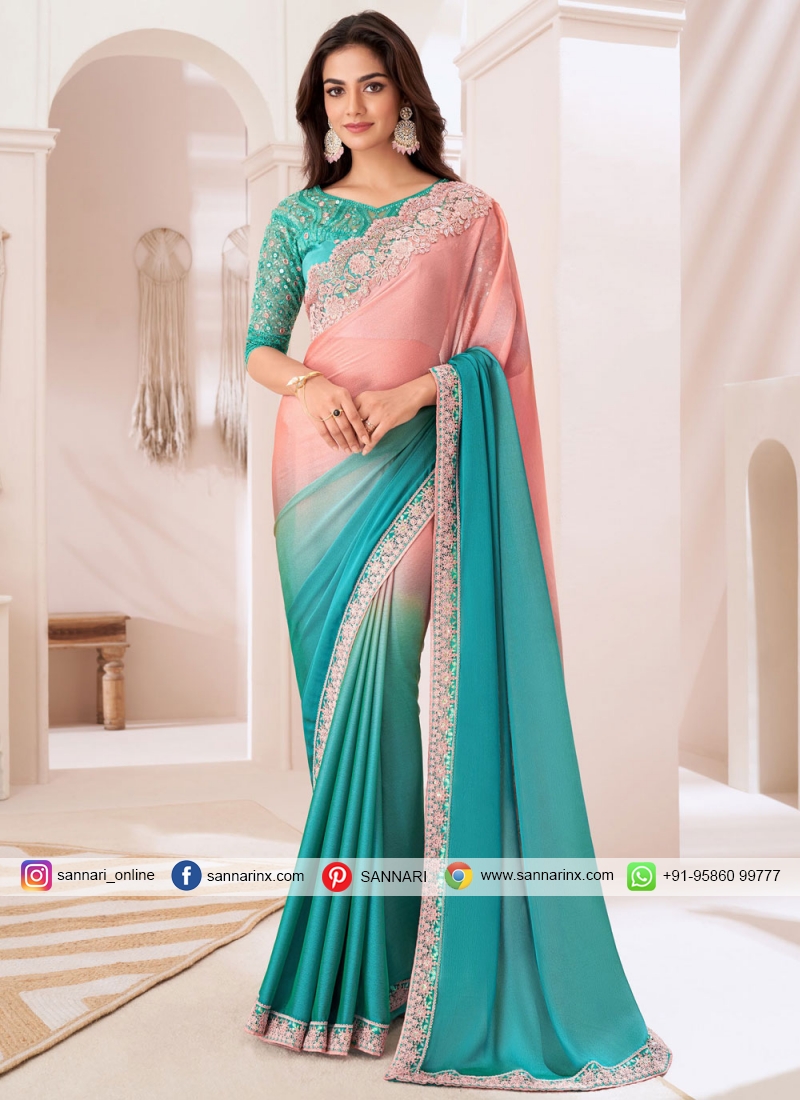 Fetching Firozi Party Shaded Saree