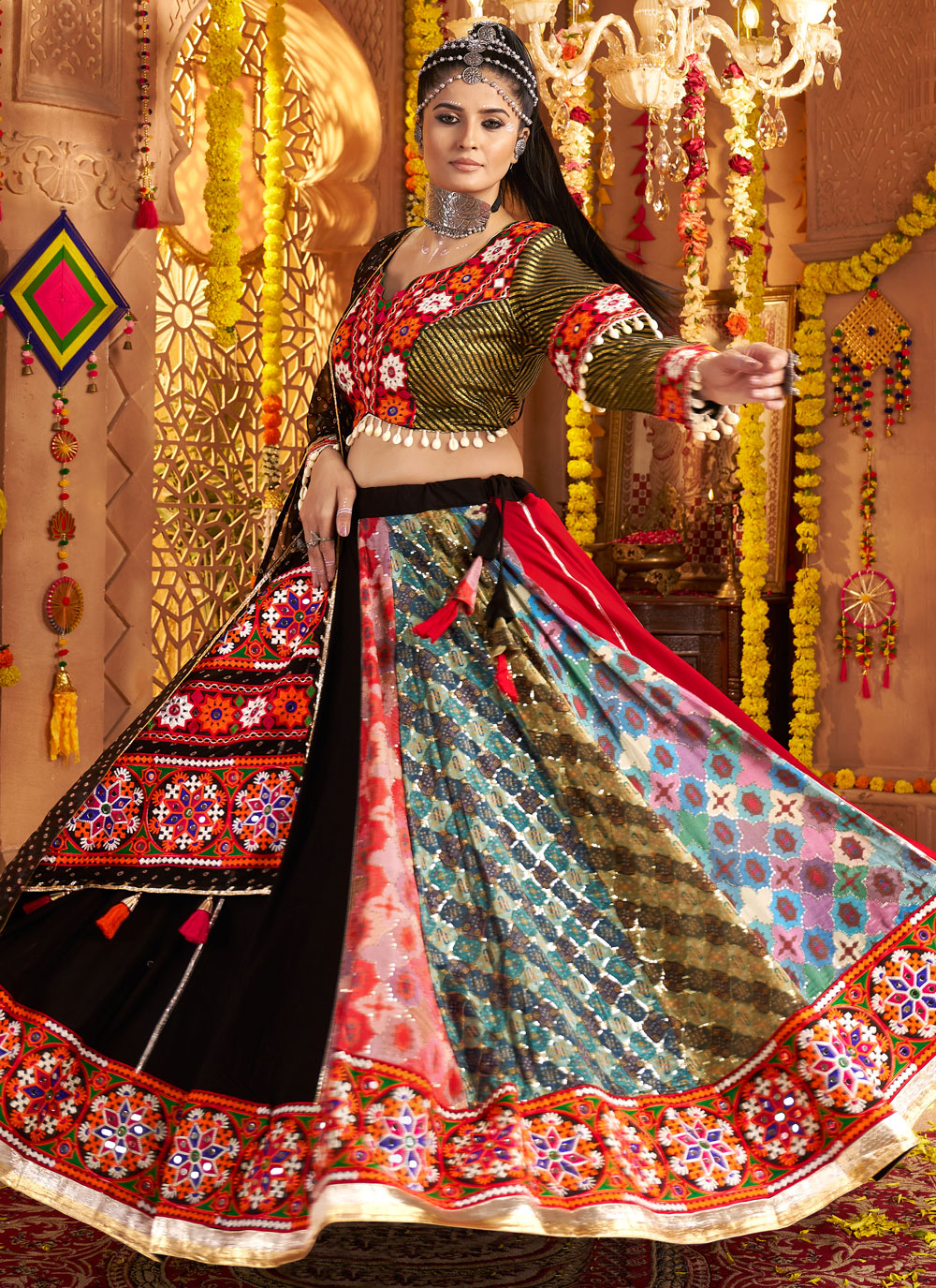 Multi Colour Viscose Embroidered Readymade Lehenga Choli